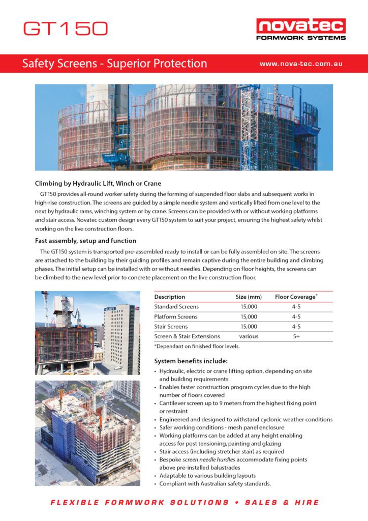 GT150 Safety Screen - Novatec Formwork Systems
