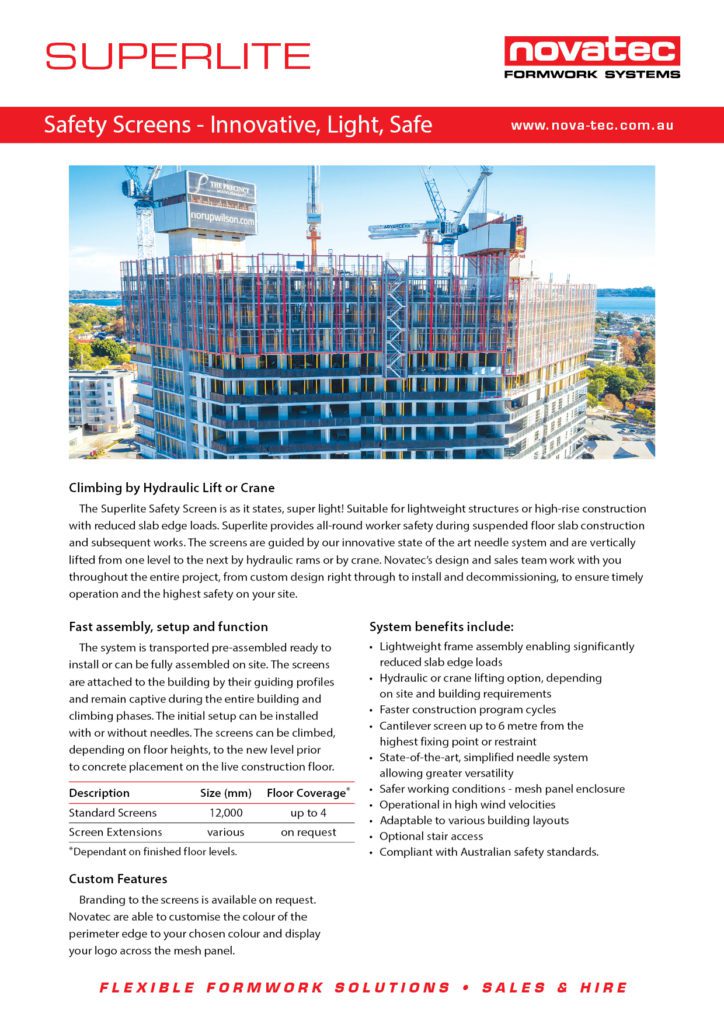 Superlite Safety Screen - Novatec Formwork Systems